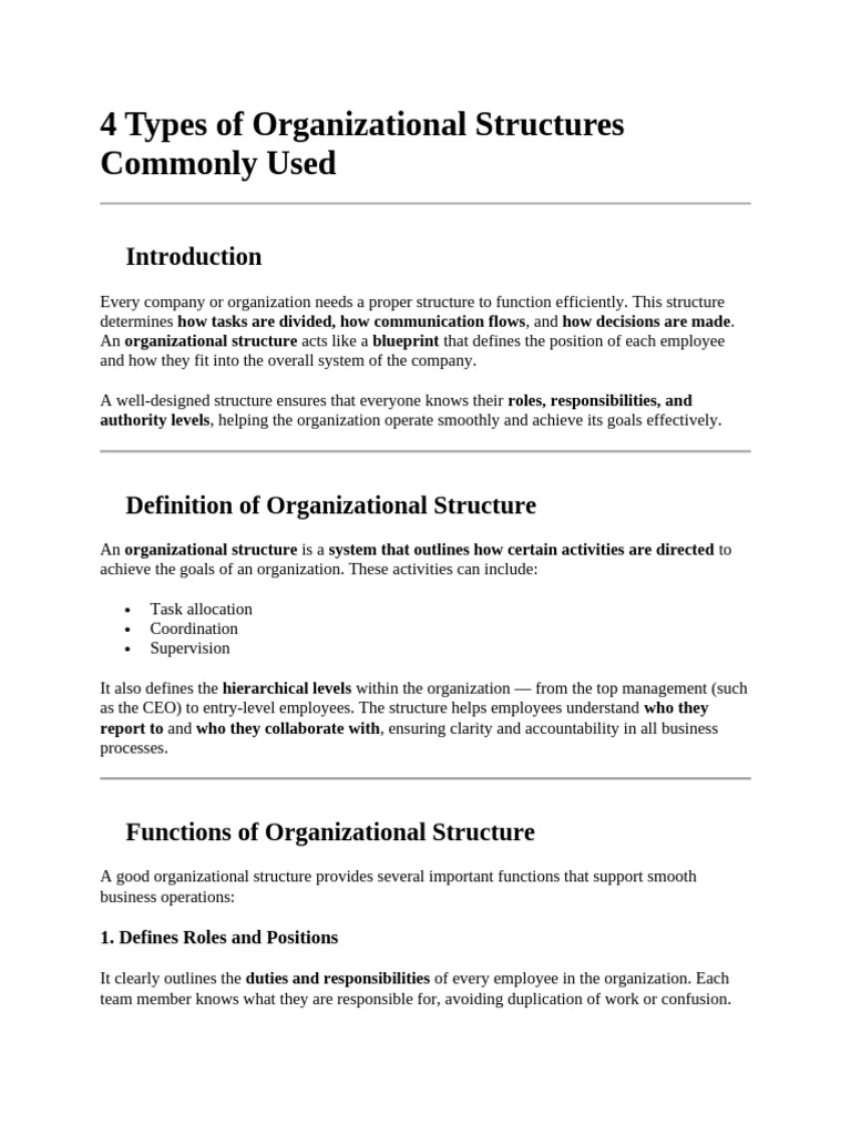 Overview of 4 Organizational Structures | PDF | Organizational ...