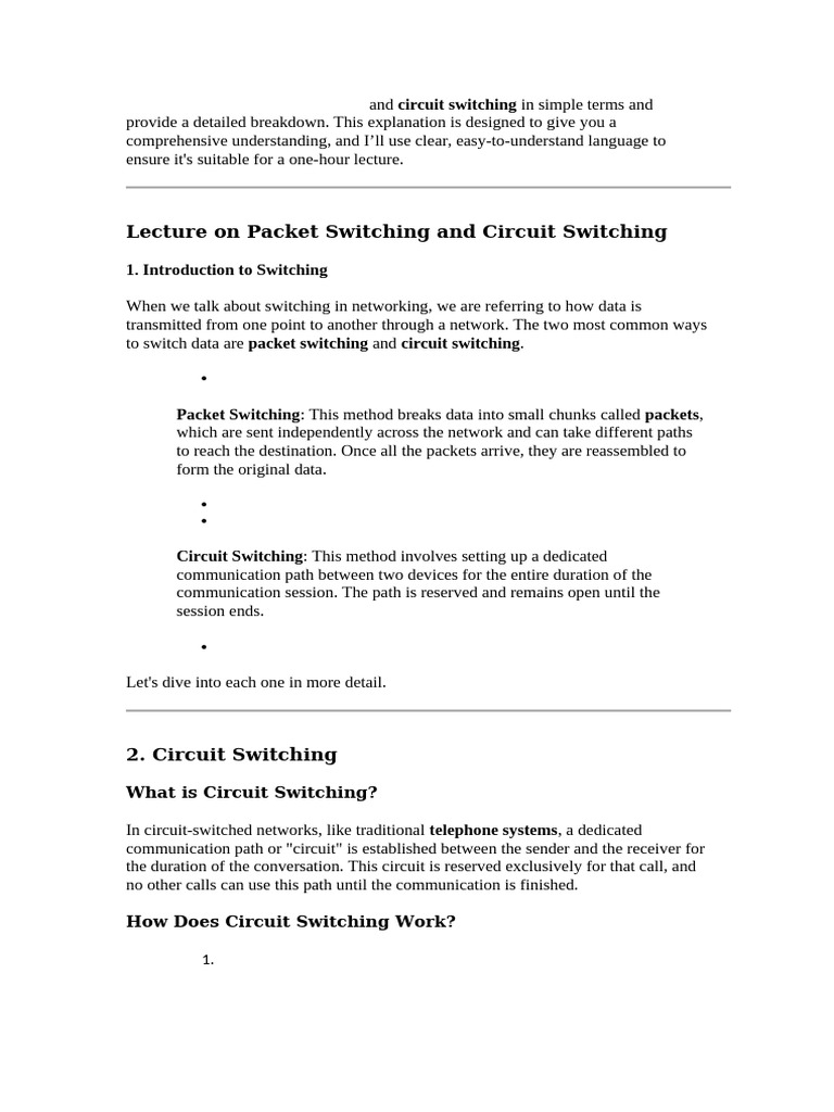 Circuit Switching Vs Packet Switching | PDF | Computer Network | Voice ...