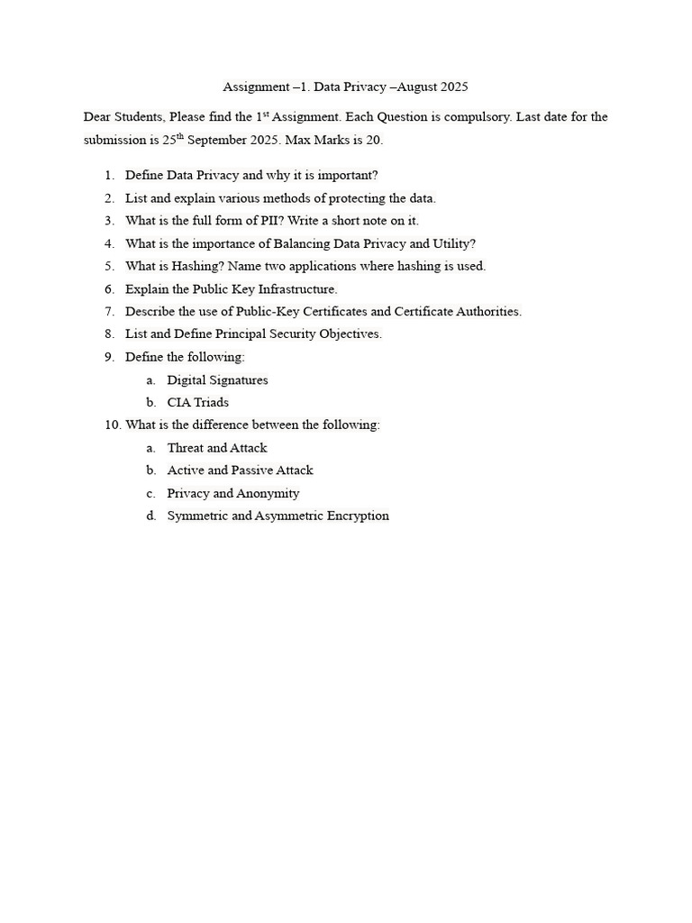 Data Privacy Assignment 2025 Pdf