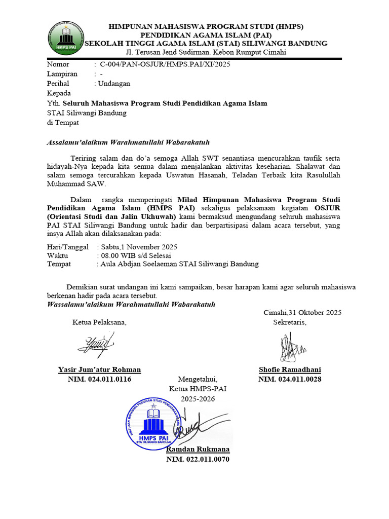 Undangan - Milad HMPS PAI | PDF