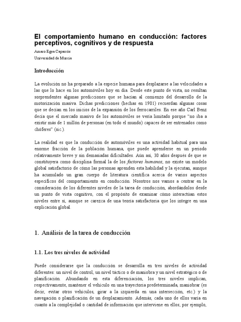 El Comportamiento Humano en La Conducción | PDF | Atención | Percepción