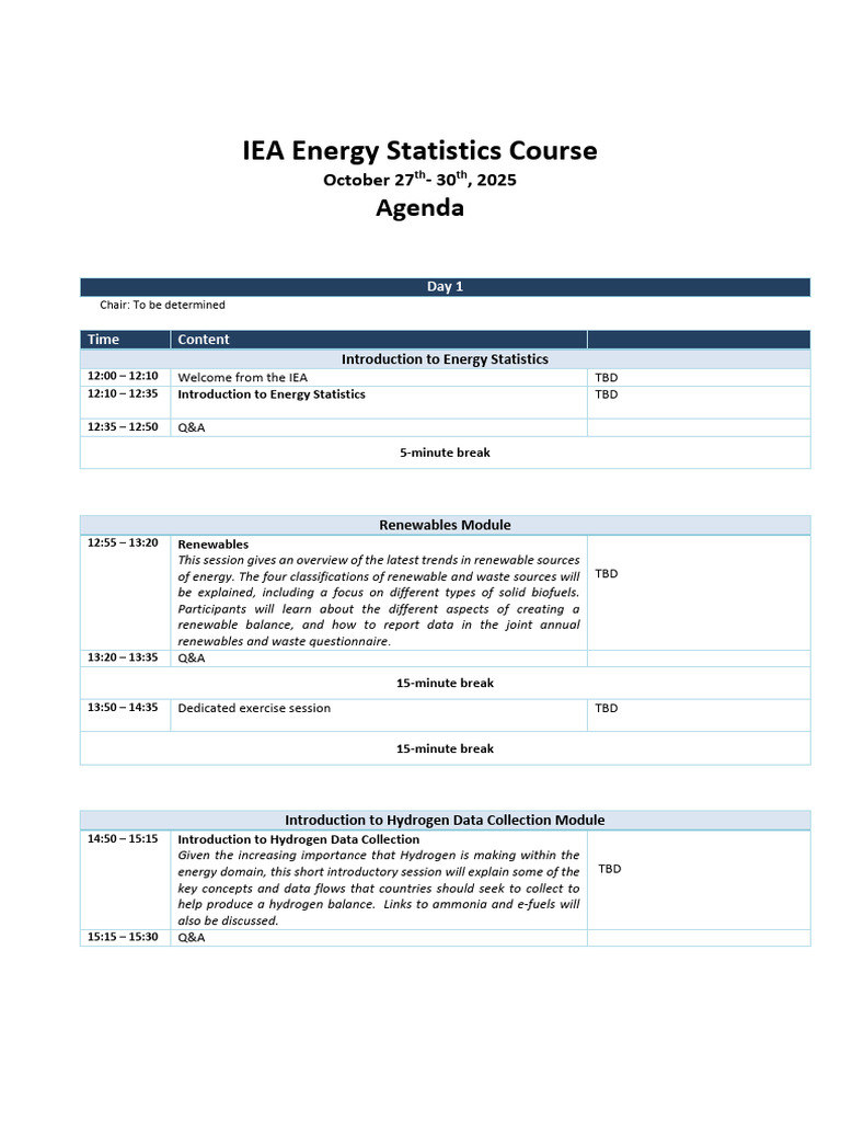 IEA Energy Statistics Course October 2025 - Draft Agenda | PDF ...