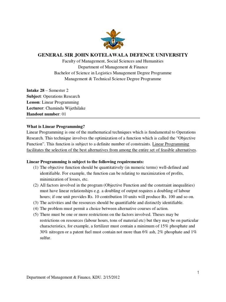 Linear Programming 01 | PDF | Linear Programming | Profit (Accounting)