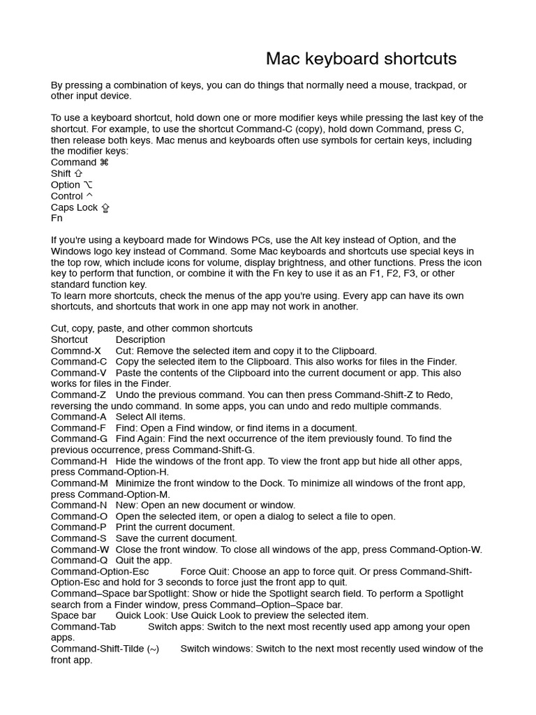 Mac Keyboard Shortcut | PDF | Finder (Software) | Keyboard Shortcut
