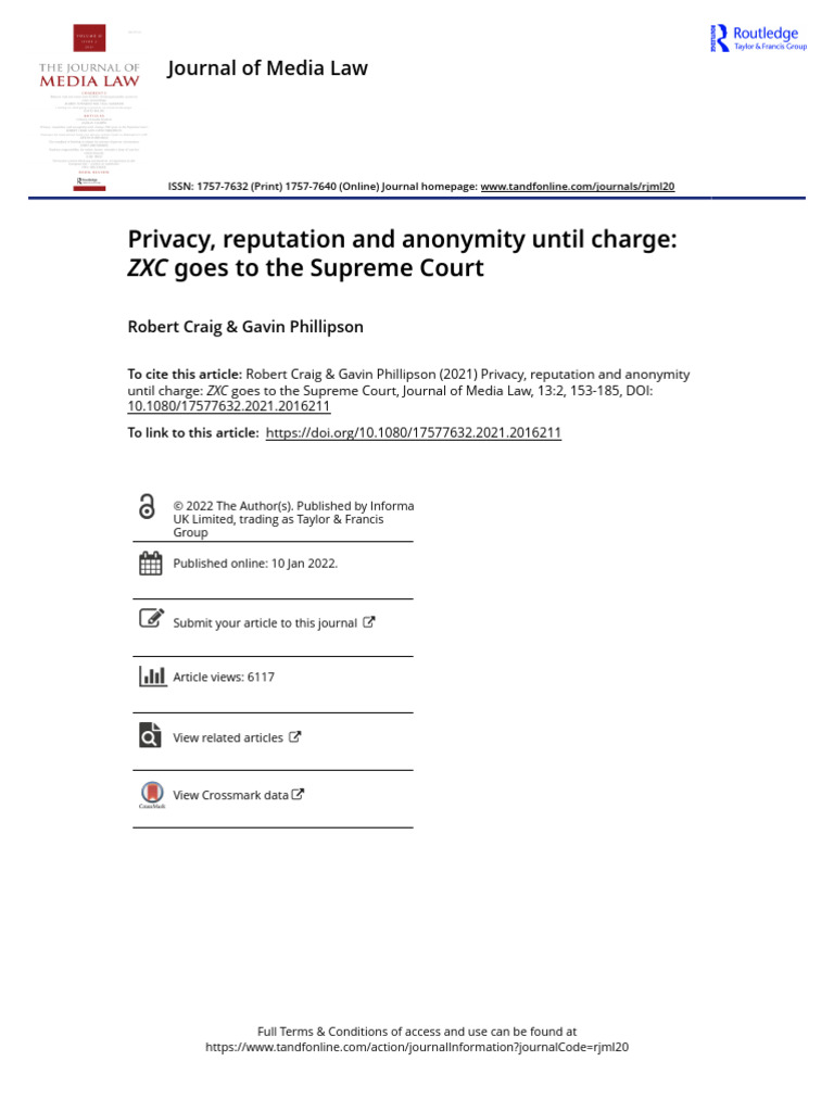 G Phillipson and R Craig, ‘Privacy, Reputation and Anonymity Until ...