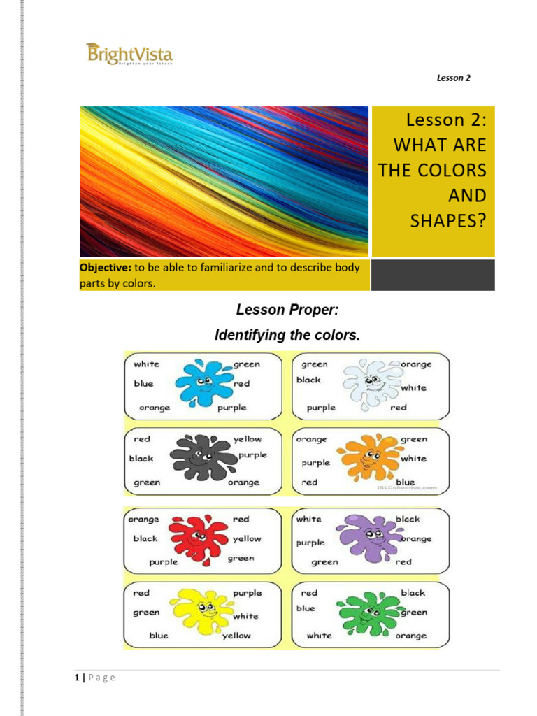 b Lesson 2 What Are the Colors and Shapes | PDF