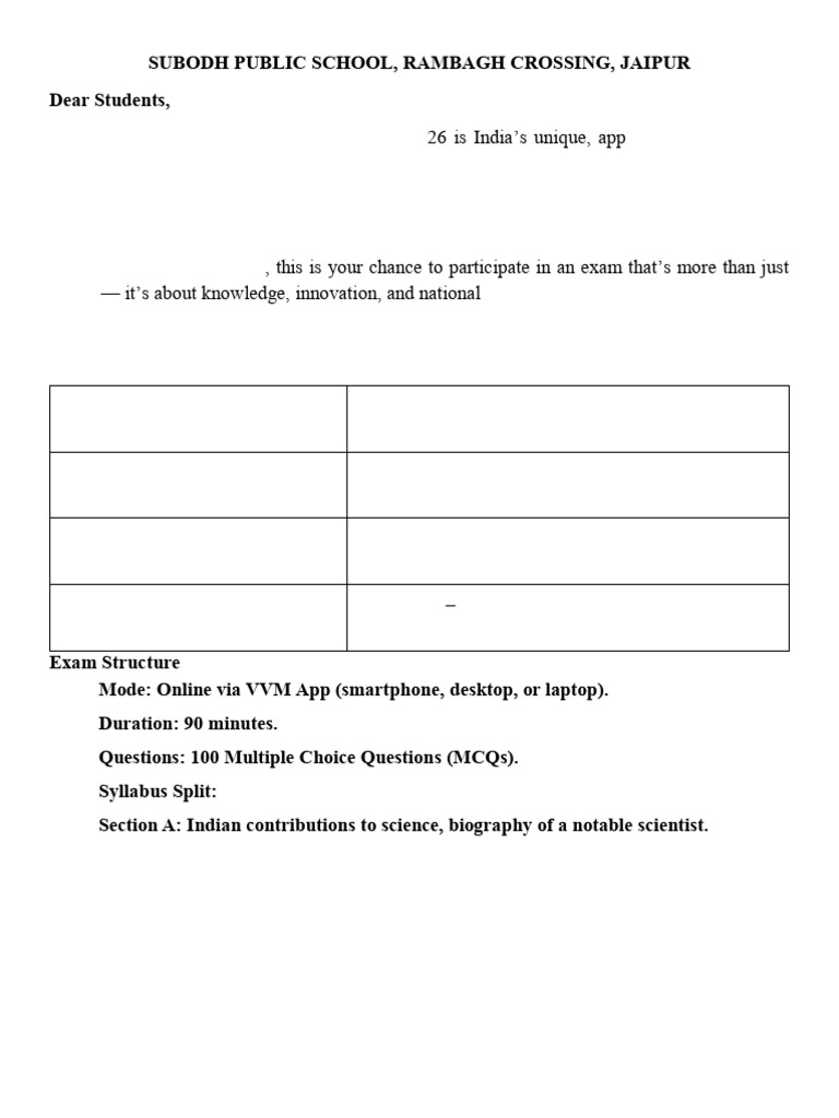 Vidyarthi Vigyan Manthan Talent Exam | PDF