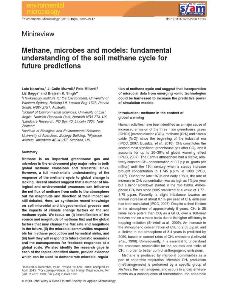 Soil Methane Cycle: Microbial Insights | PDF | Greenhouse Gas | Methane