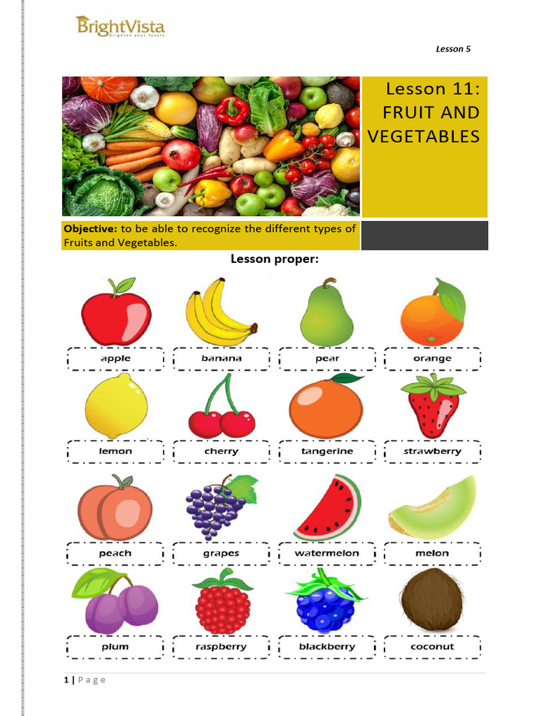 B Lesson 11 Fruits - Vegetables | PDF