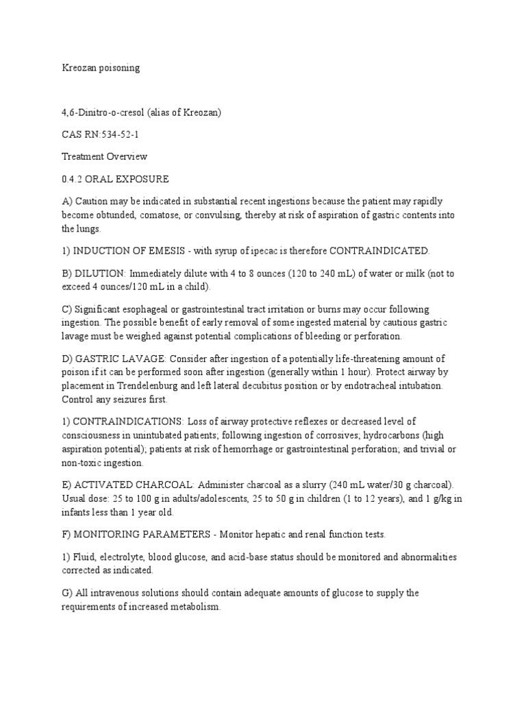 Kreozan Poisoning | PDF | Hypothermia | Hypoxia (Medical)