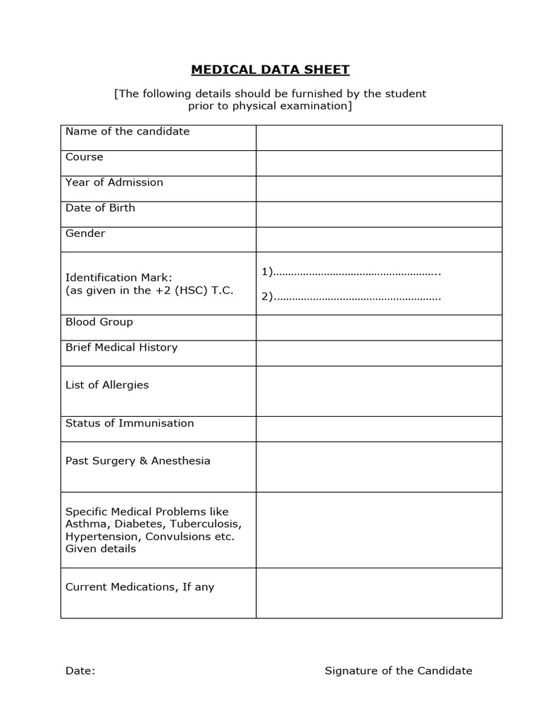 Medical Sheet | PDF
