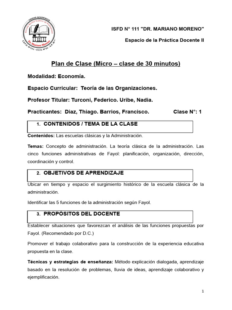 Plan de Clase OFICIAL | PDF | Maestros | Planificación