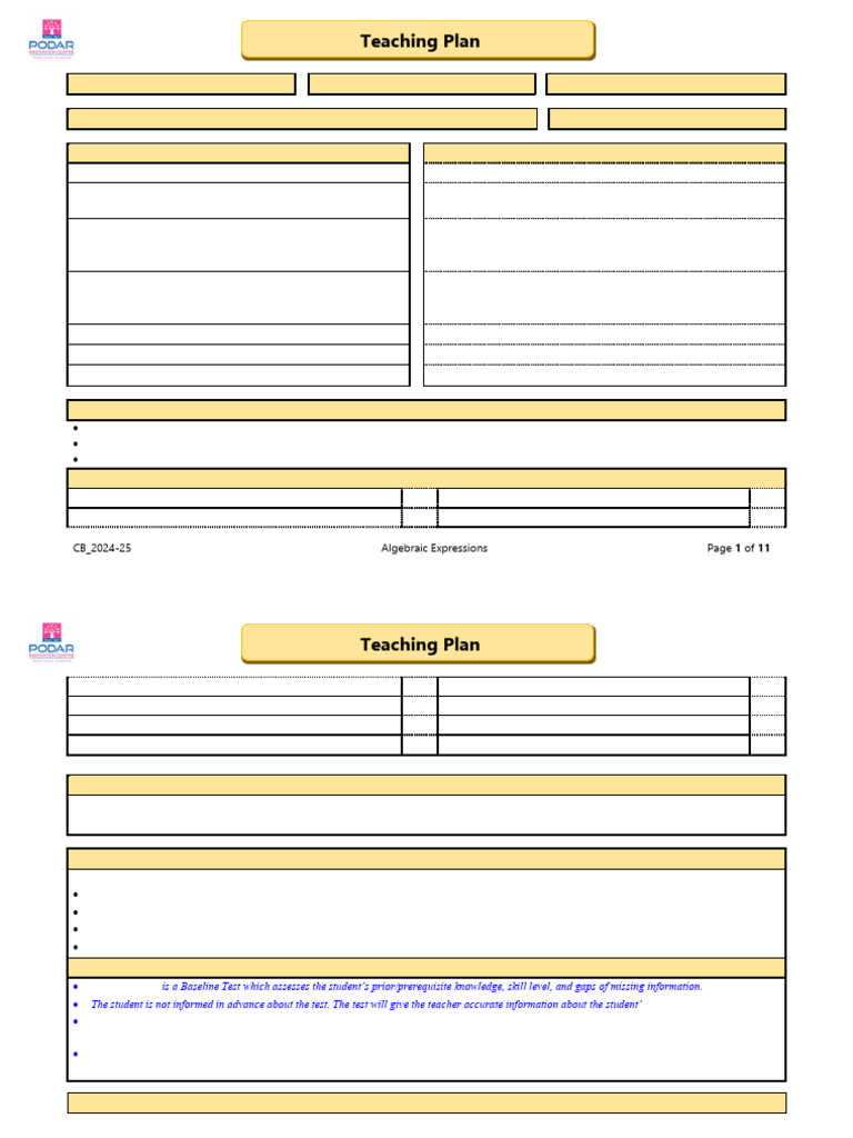 Algebraic Expressions Teaching Plan for 7th Grade | PDF | Algebra ...