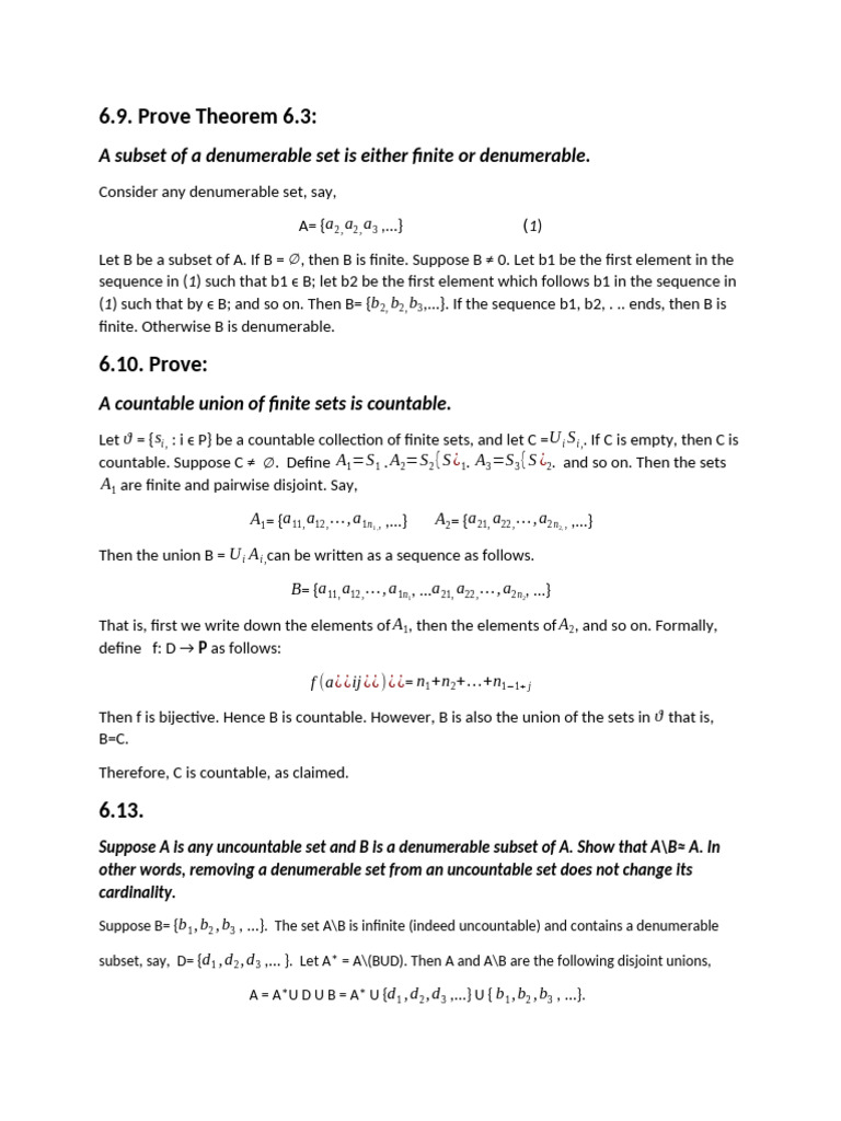6.9. Prove Theorem 6.3:: A Subset of A Denumerable Set Is Either Finite ...