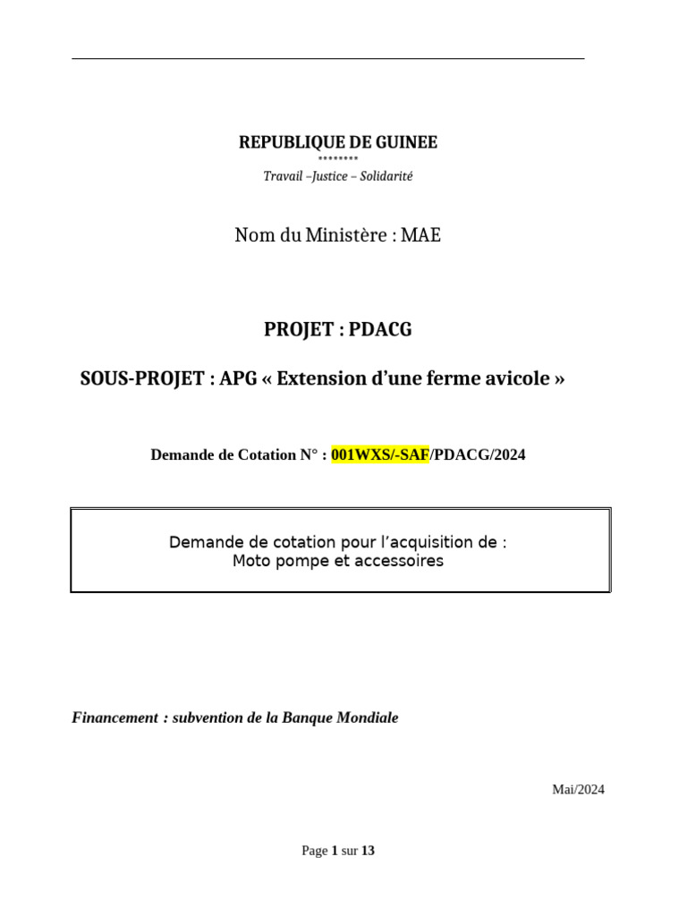 Demande de Cotation pour Moto Pompe | PDF | Économie