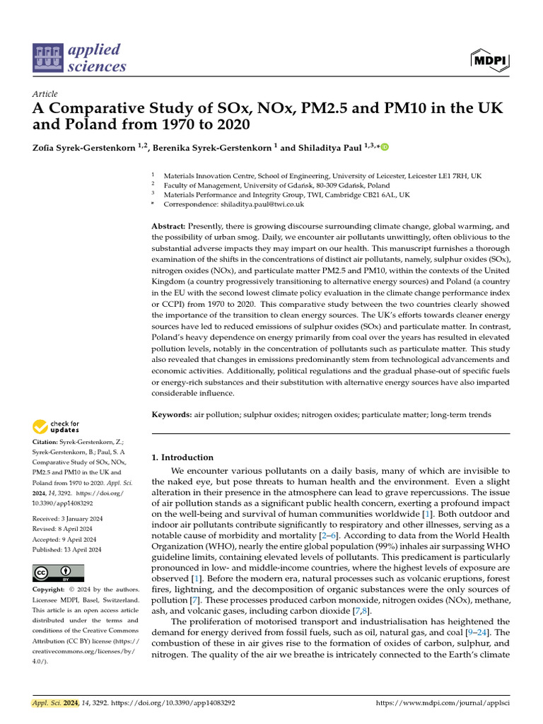 AComparative Study of SOx, NOx, PM2.5 and PM10 in The UK | PDF ...