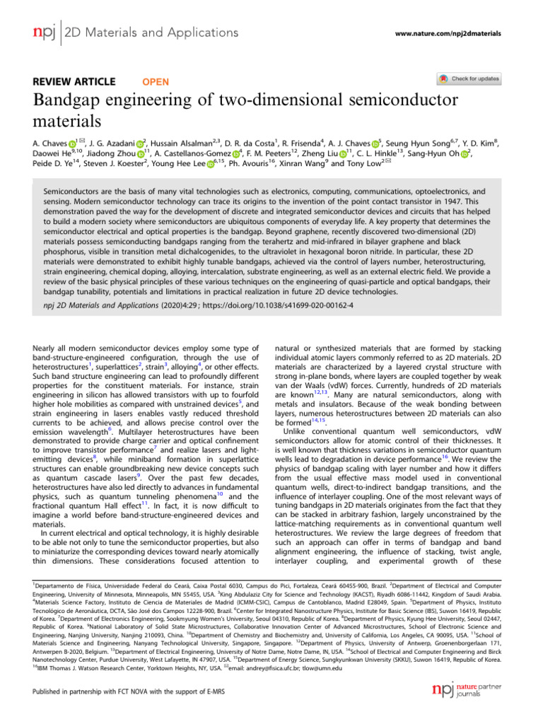 Bandgap Engineering of Two-Dimensional Semiconductor Materials | PDF | Band Gap | Semiconductors