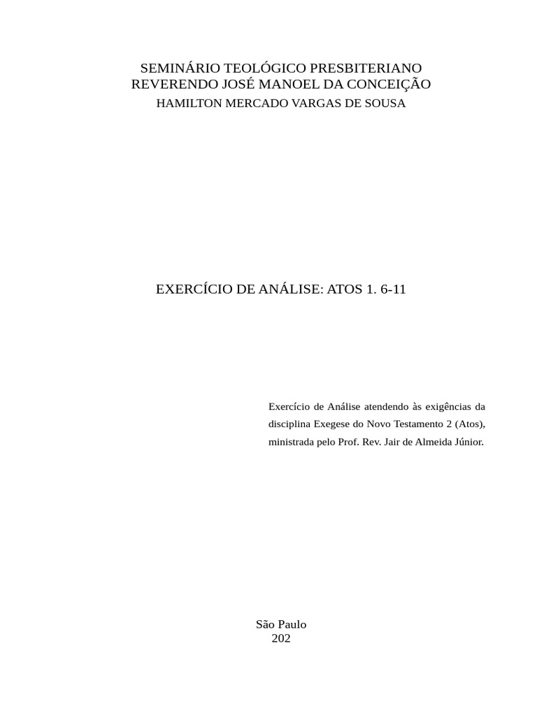 Exercício de Análise - Atos 1.6-11 | PDF | Atos dos apóstolos | Jesus