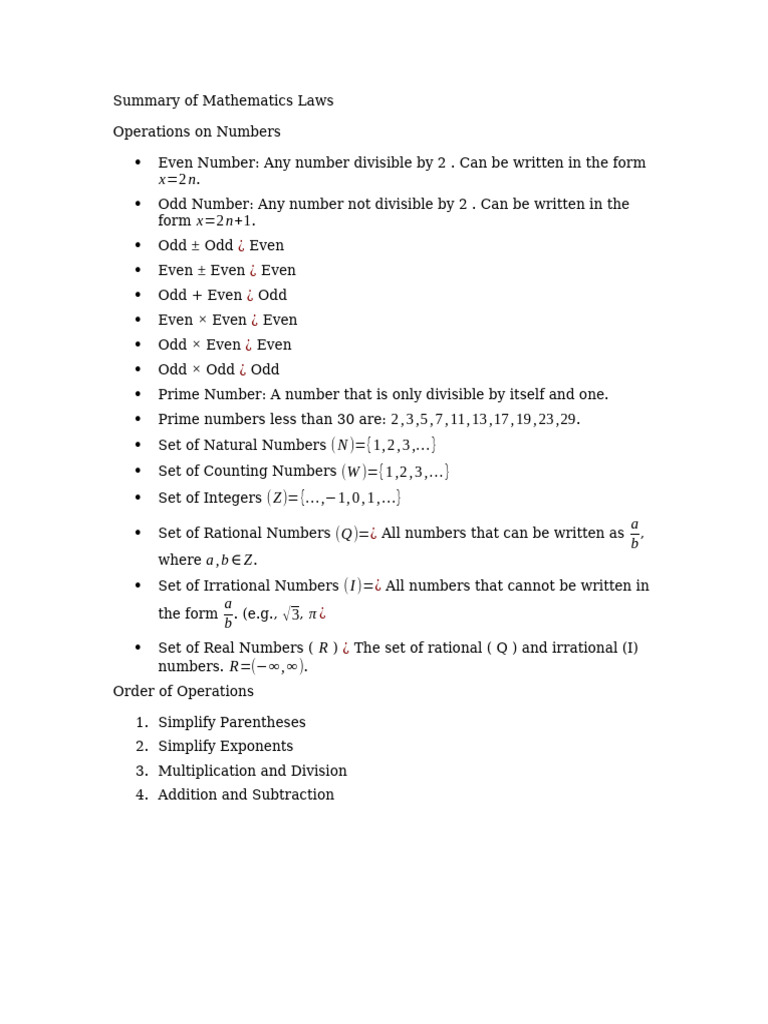 Mathematics Laws and Number Operations | PDF