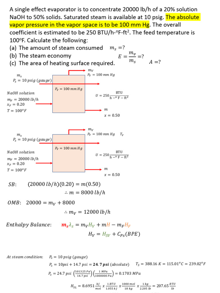 Single Effect Evaporator Calculations | PDF | Steam | Evaporation