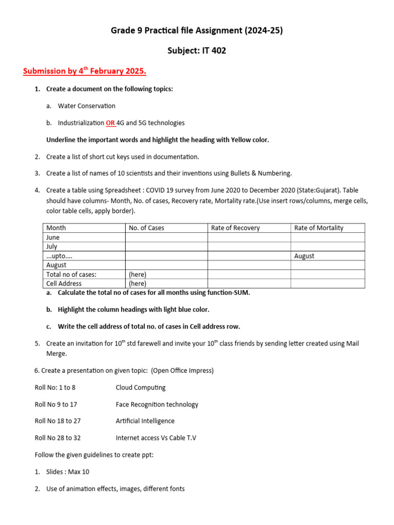Ade 9 Practical List | PDF