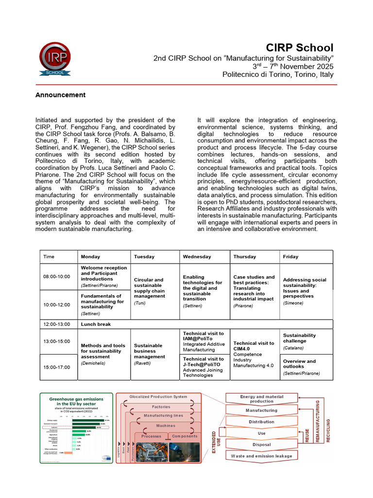 2nd CIRP School: Manufacturing for Sustainability | PDF ...