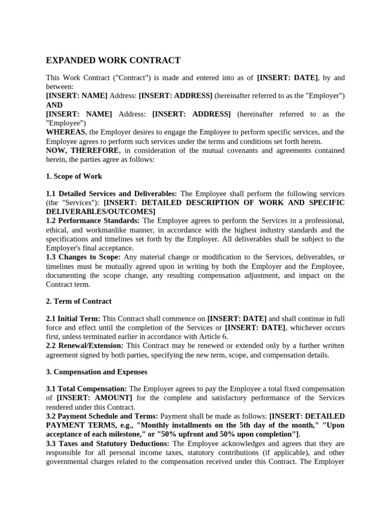 Expanded Work Contract Draft | PDF | Employment | Arbitration