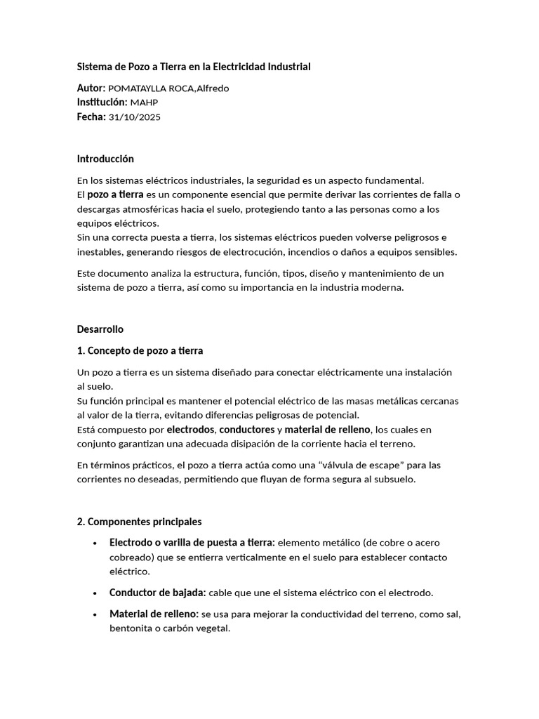 Sistema de Pozo A Tierra en La Electricidad Industrial | PDF ...