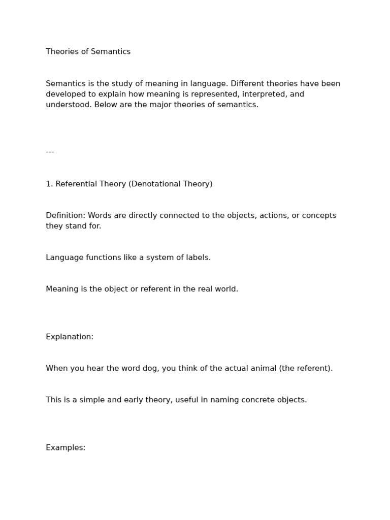 Semantic Theories (Part 1) . | PDF