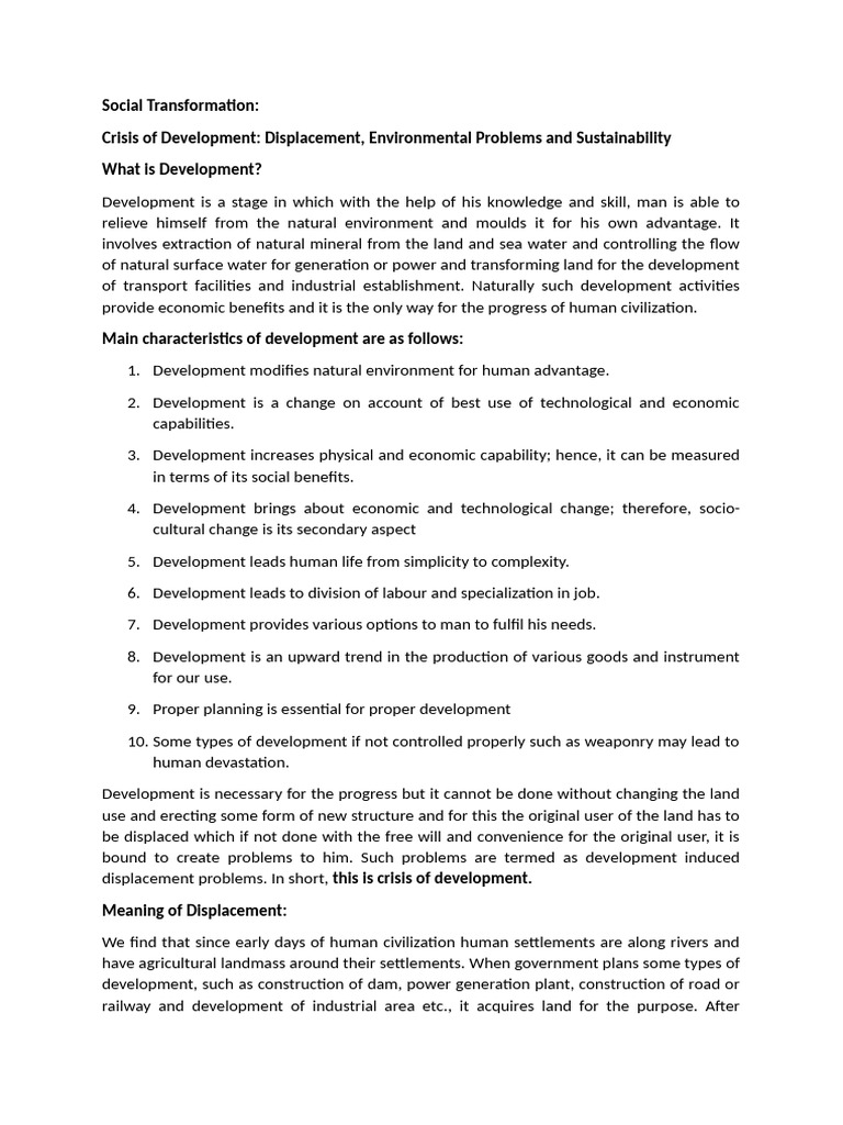 Crisis of Development - Displacement, Environmental Problems and ...