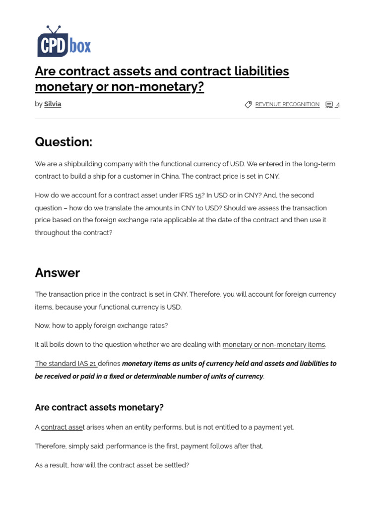 Are Contract Assets and Contract Liabilities Monetary or Non-Monetary ...