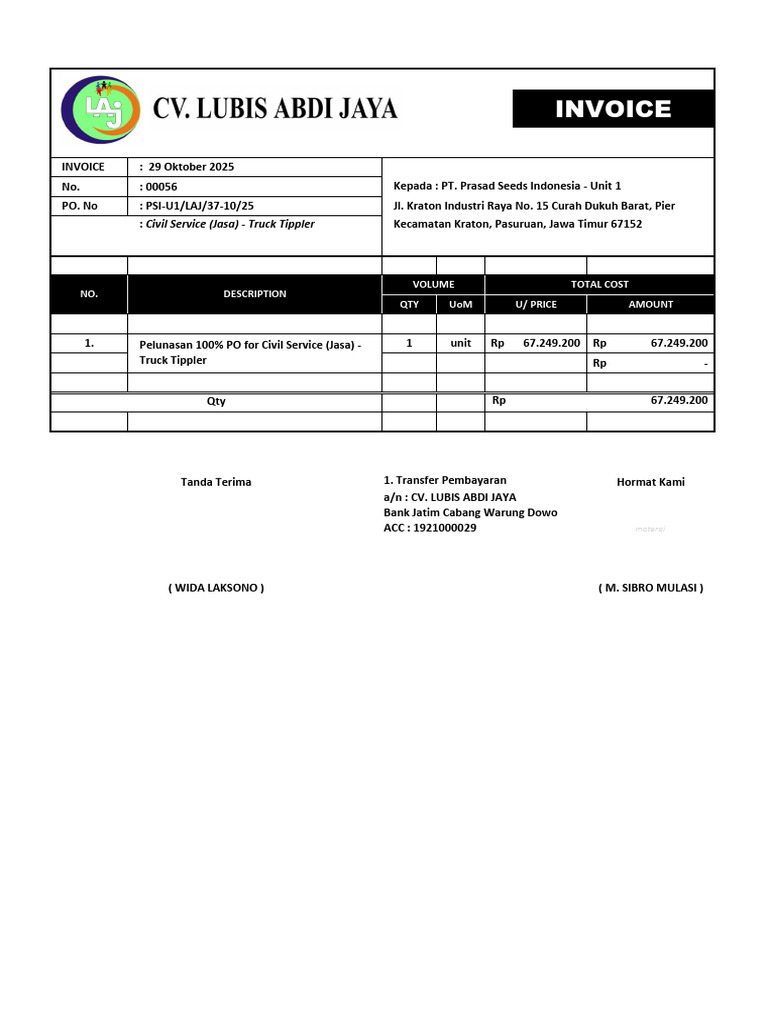 Invoice Prasad LAJ Inv.56 | PDF