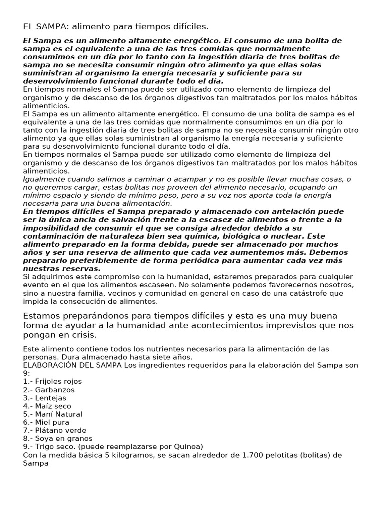 Sampa: Alimento Energético y Duradero | PDF | Alimentos | Kilogramo