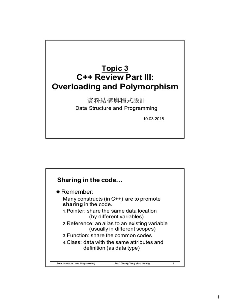 C++ Review - Overloading and Polymorphism | PDF | Class (Computer Programming) | Method ...