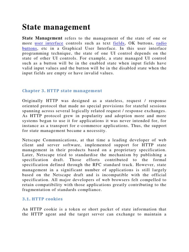 State Management: State Management Refers To The Management of The State of One or | PDF | Http ...