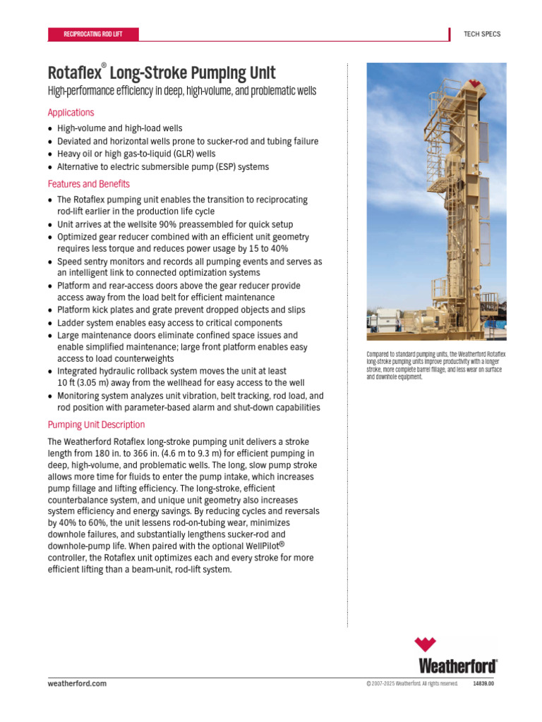 Weatherford Rotaflex Pumping Unit Specs | PDF | Pump | Mechanical ...