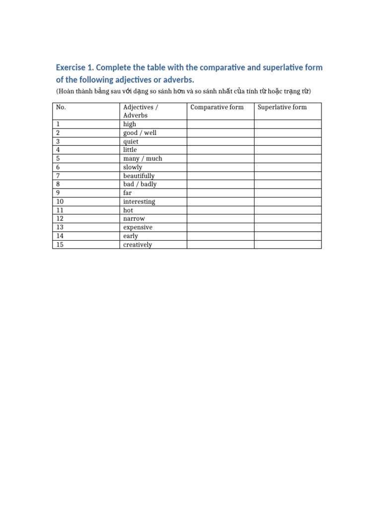 Comparative and Superlative Exercise | PDF