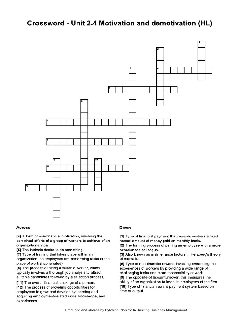 Crossword Motivation and Demotivation | PDF