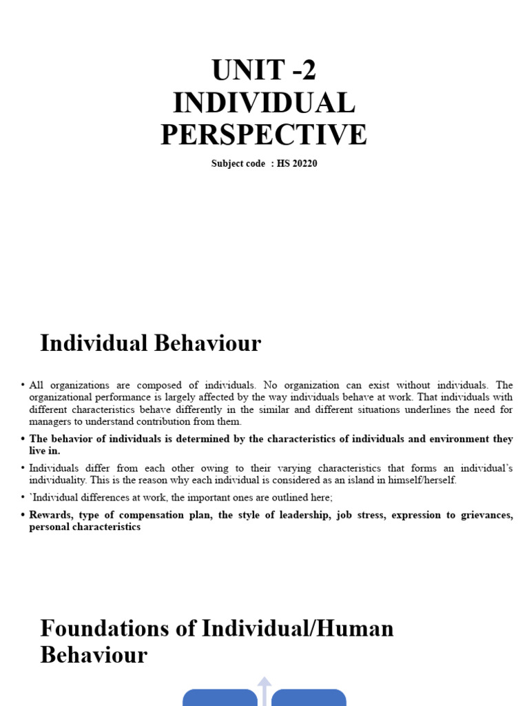 Understanding Individual Behavior at Work | PDF | Perception | Attitude ...