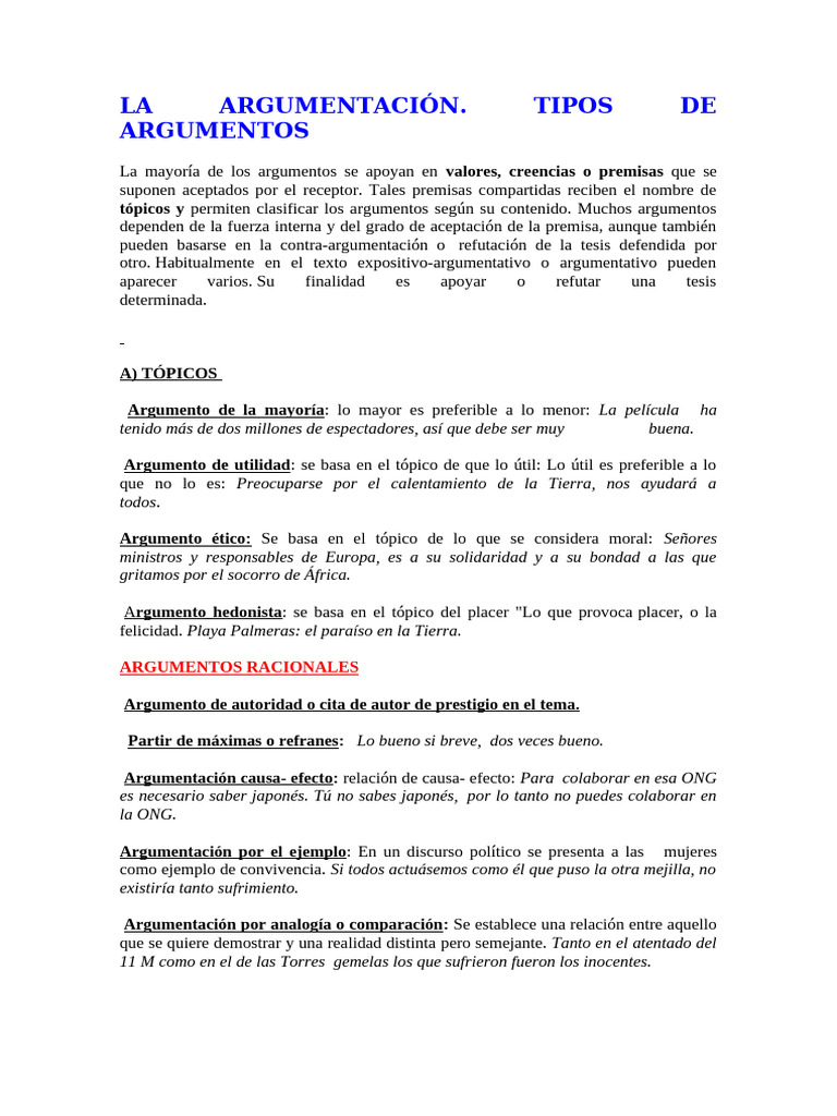 La - Argumentacion-Tipos de Argumentos | PDF | Argumento | Placer