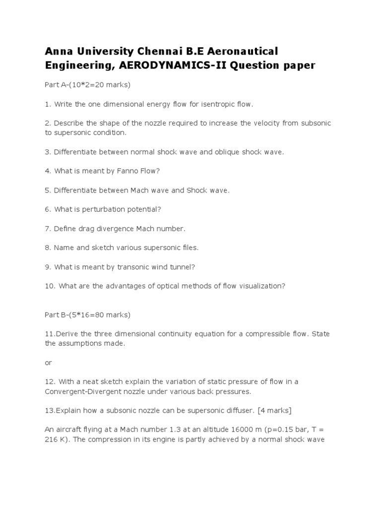 Anna University Chennai B.E Aerodynamics Question Papers | PDF | Mach ...