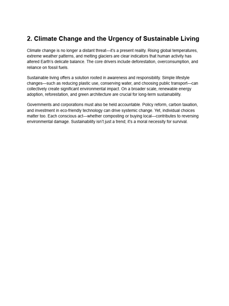 Climate Change & Sustainable Living | PDF