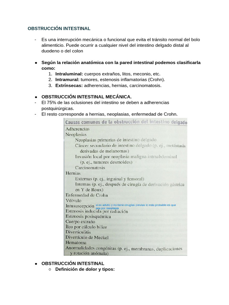 Obstrucción Intestinal: Causas y Tratamiento | PDF | Dolor | Abdomen