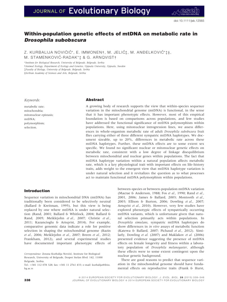 Novi I Et Al-2015-Journal of Evolutionary Biology | PDF | Mitochondrial Dna | Mitochondrion