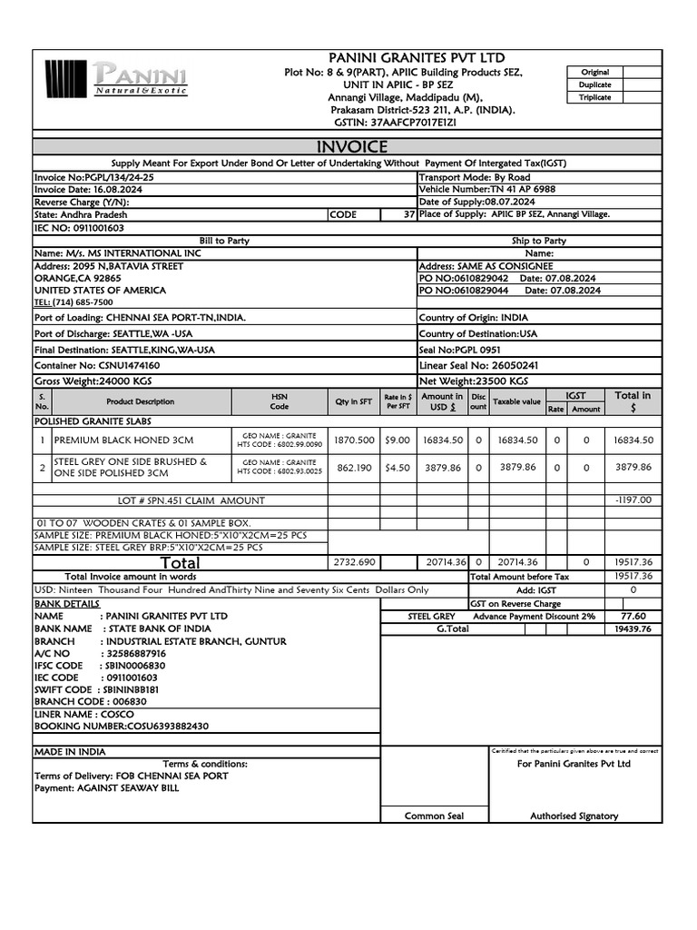 PGPL 134 Invoice Sicout Claim | PDF | Payments | Taxes