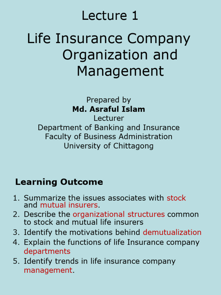Life Insurance Company Management Overview | PDF | Insurance | Stocks