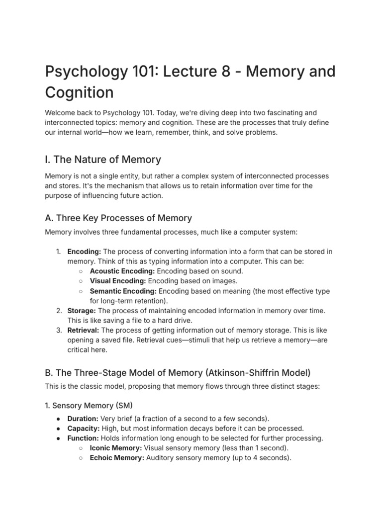 Memory and Cognition in Psychology 101 | PDF | Memory | Long Term Memory