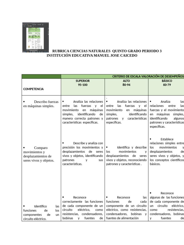 Rubrica Ciencias N p3 | PDF | Red eléctrica | Resistor
