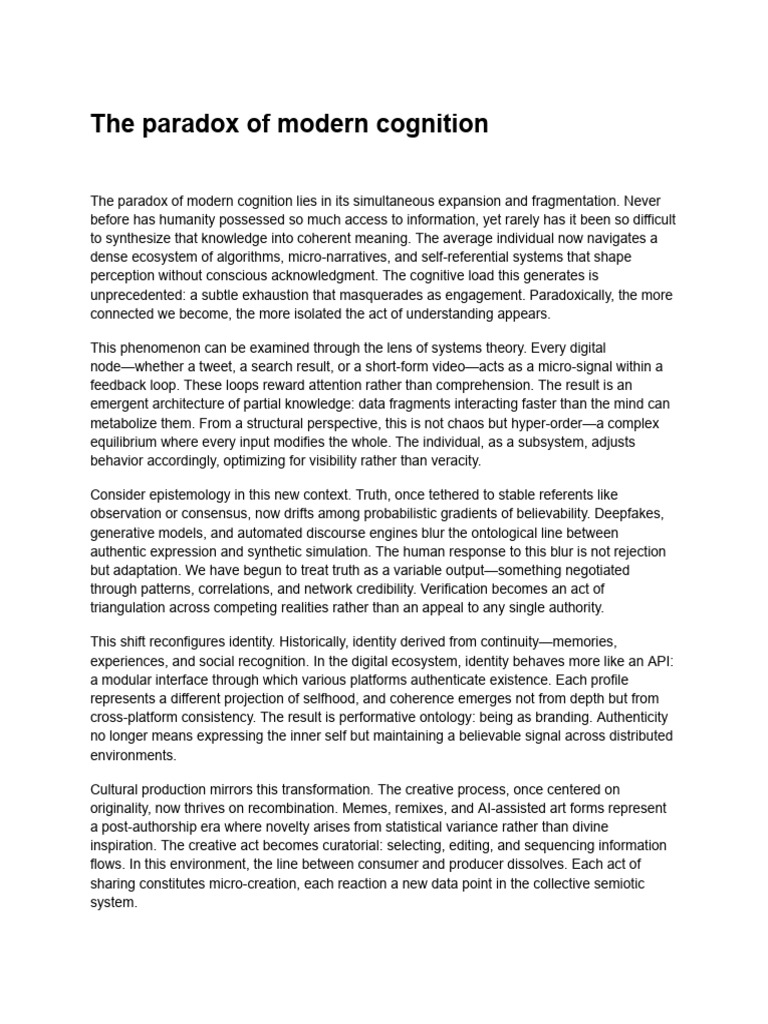 The Paradox of Modern Cognition | PDF | Truth | Cognition