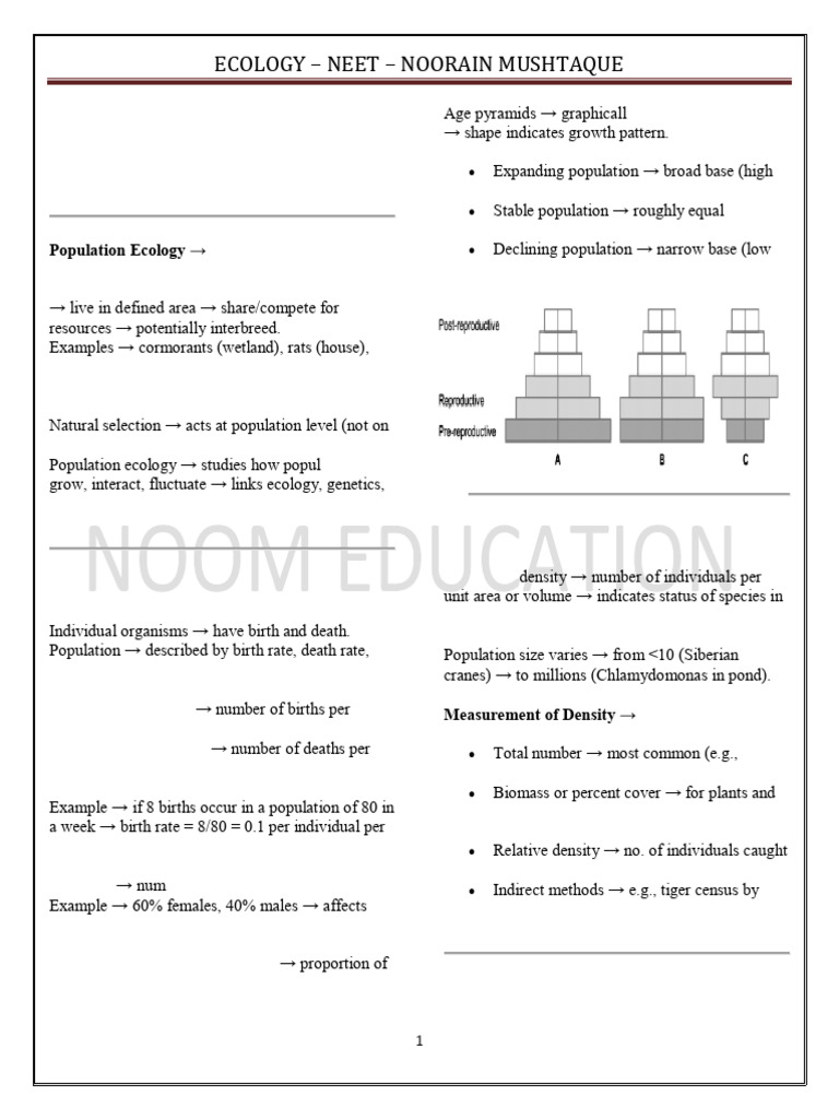 Population Ecology Overview for NEET | PDF | Ecology | Population